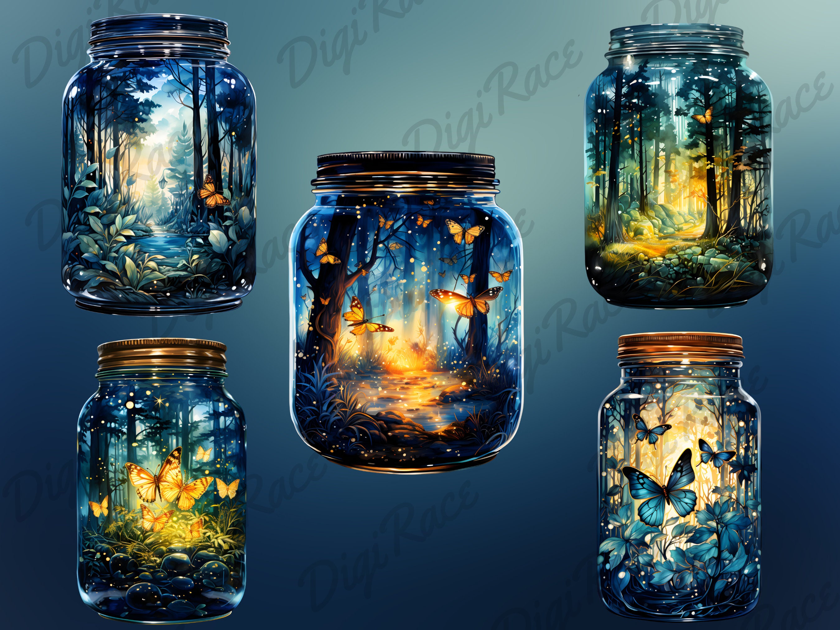 Clip Art Fireflies Butterflies Enchanted Forest Magical Clipart Bundle ...