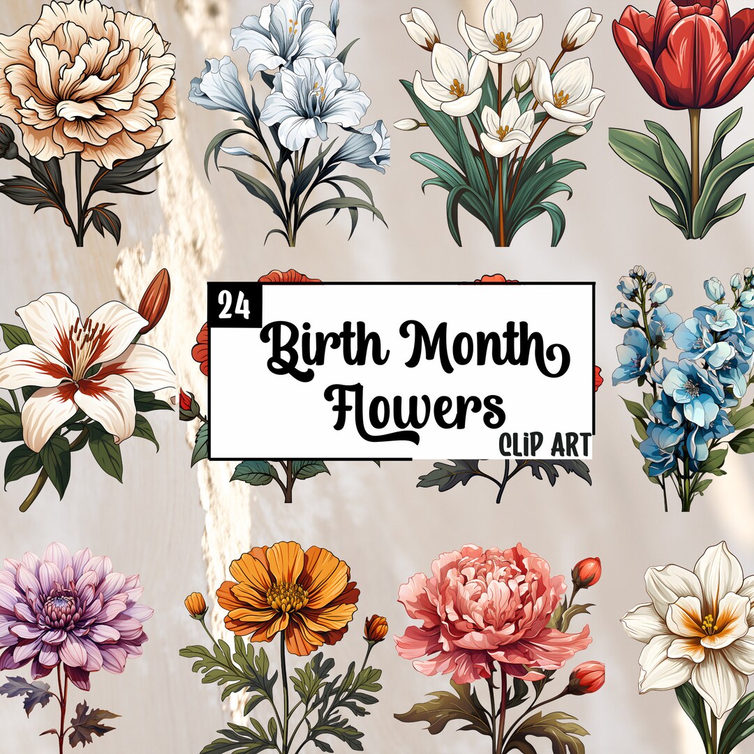Clip Art, Birth Month Flowers Clipart: Sublimation Pngs, Commercial Use ...