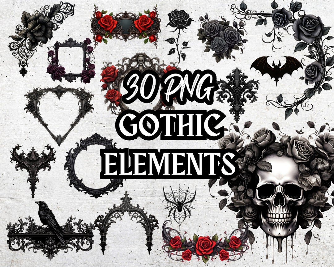 Clip Art Gothic Elements Design Dark Fantasy Clipart Witch Spider ...
