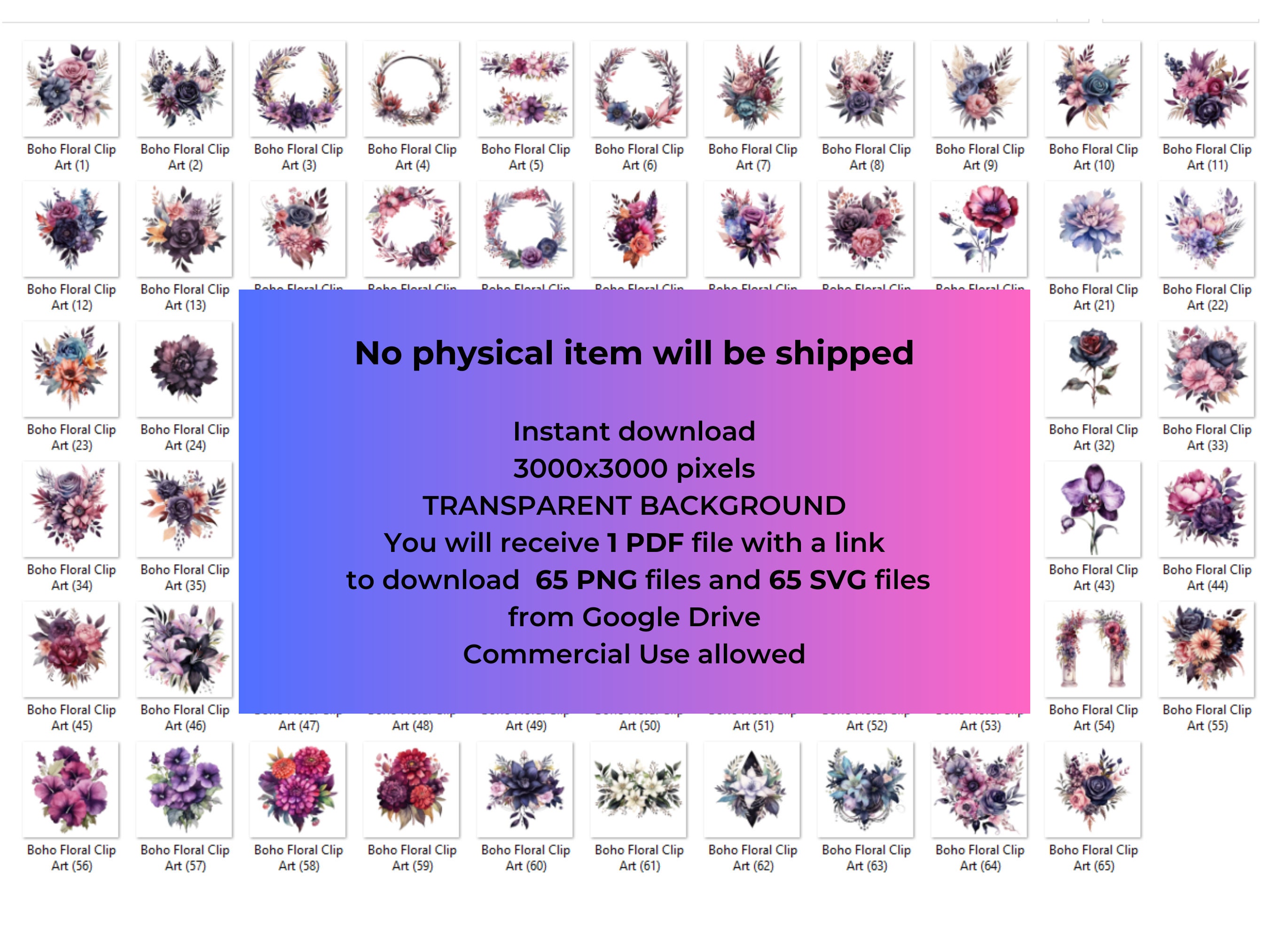 Clip Art Flowers Watercolor Floral Boho Clip Art Free - Etsy