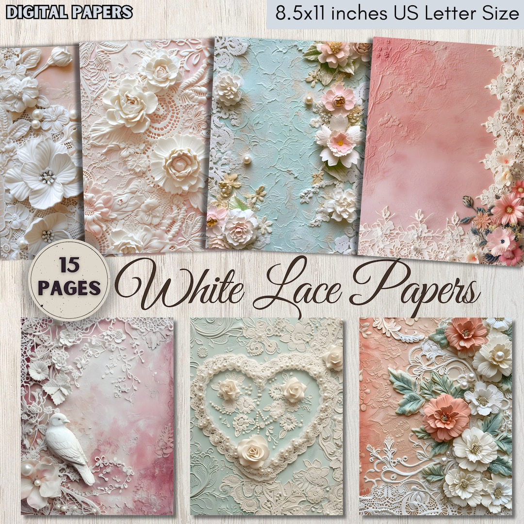 Vintage Paper, Floral Digital Printable Paper - US Letter Size Aged ...