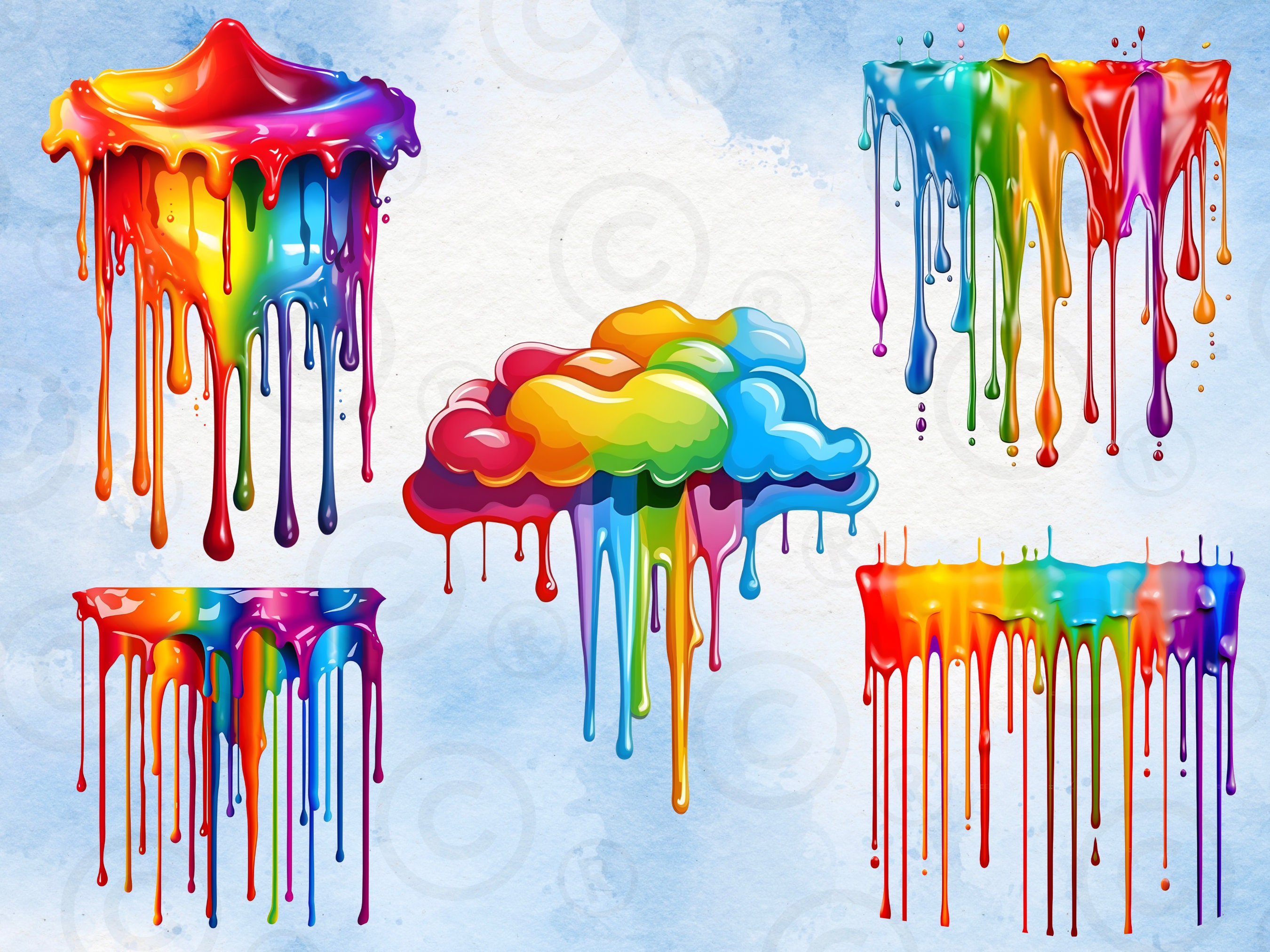 Clip Art Rainbow Drips 300DPI, Bright Design Tumbler Background, Png ...