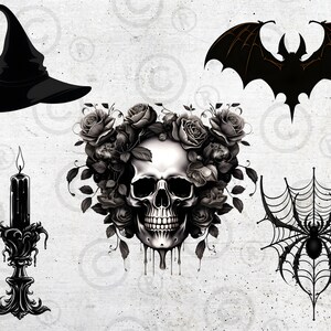 Clip Art Gothic Elements Design Dark Fantasy Clipart Witch Spider ...