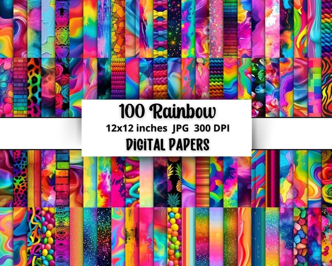Rainbow Seamless Digital Papers for Scrapbooking, Printing, Junk ...