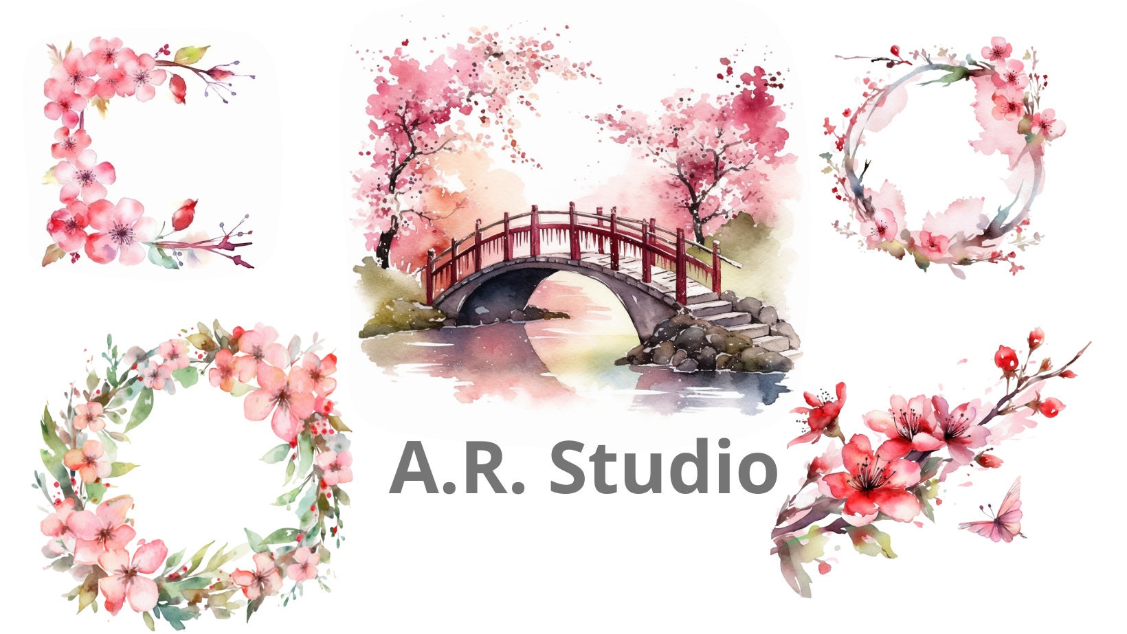 Clip Art Cherry Blossom Watercolor Clip Art Sakura Clipart - Etsy