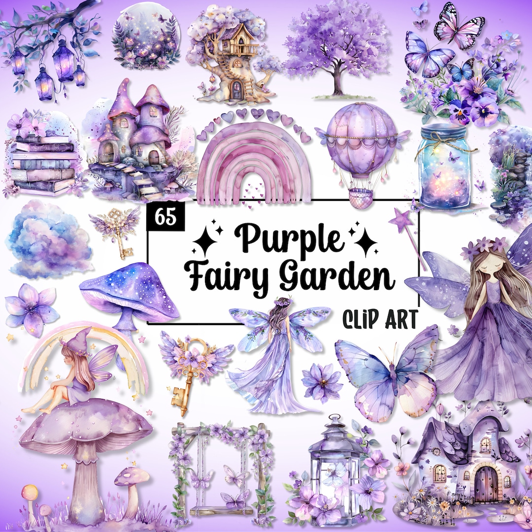 Clip Art Fairy Garden, Watercolor Clipart Bundle, Digital Download ...