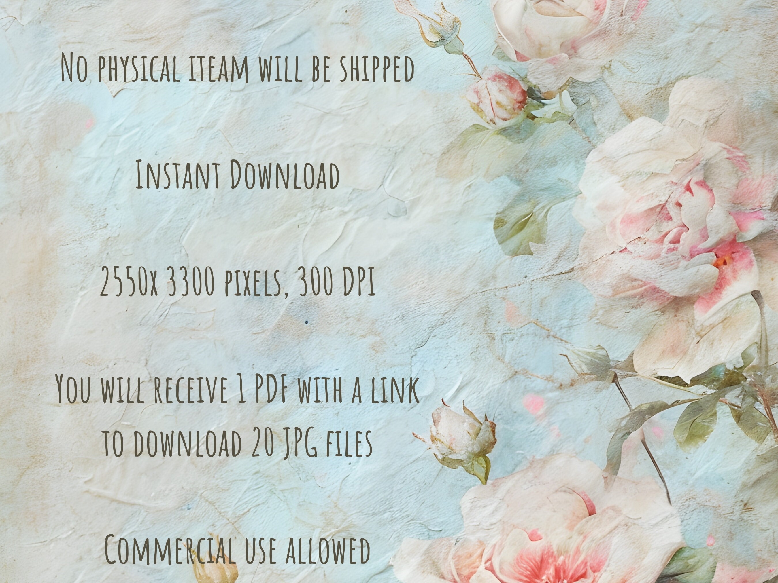 Vintage Floral Digital Printable Paper Aged Paper Texture Soft Shabby ...