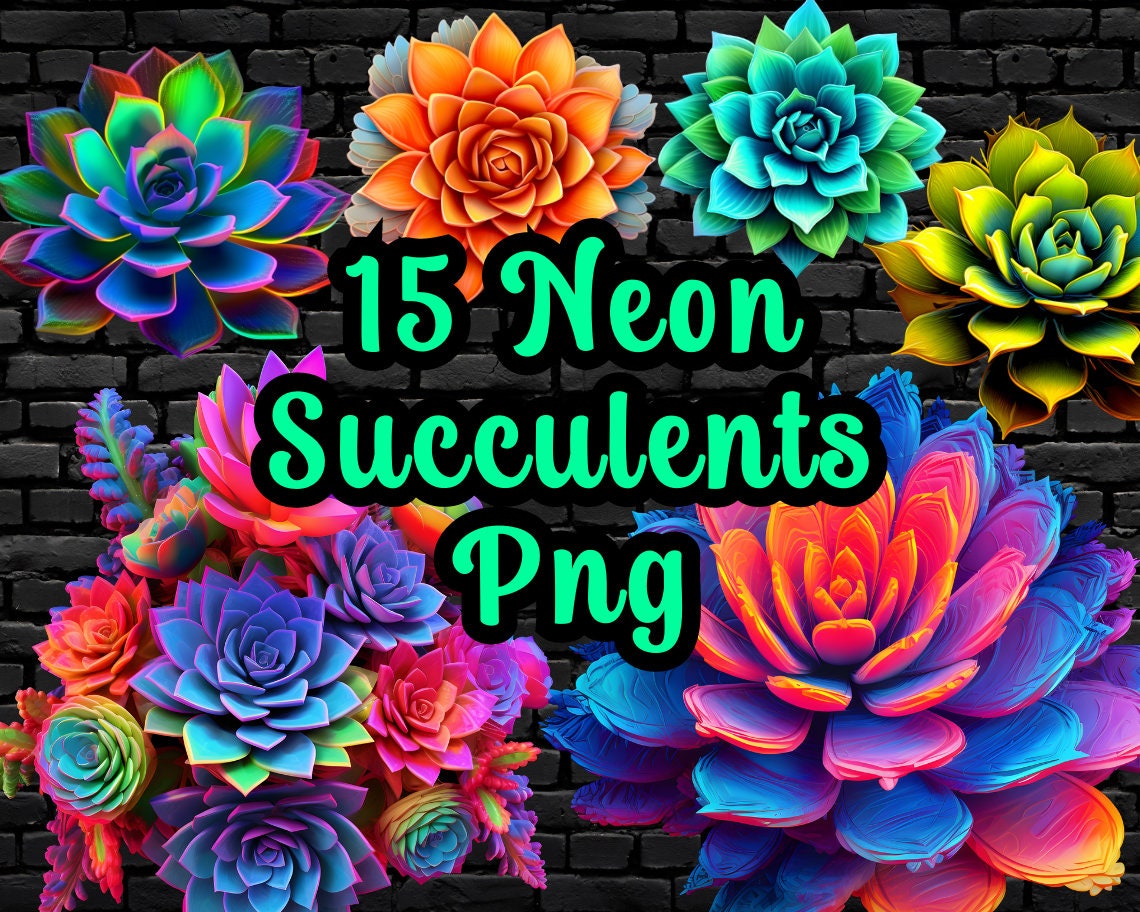 Clip Art Succulent Neon 300DPI Free Commercial Use Transparent ...