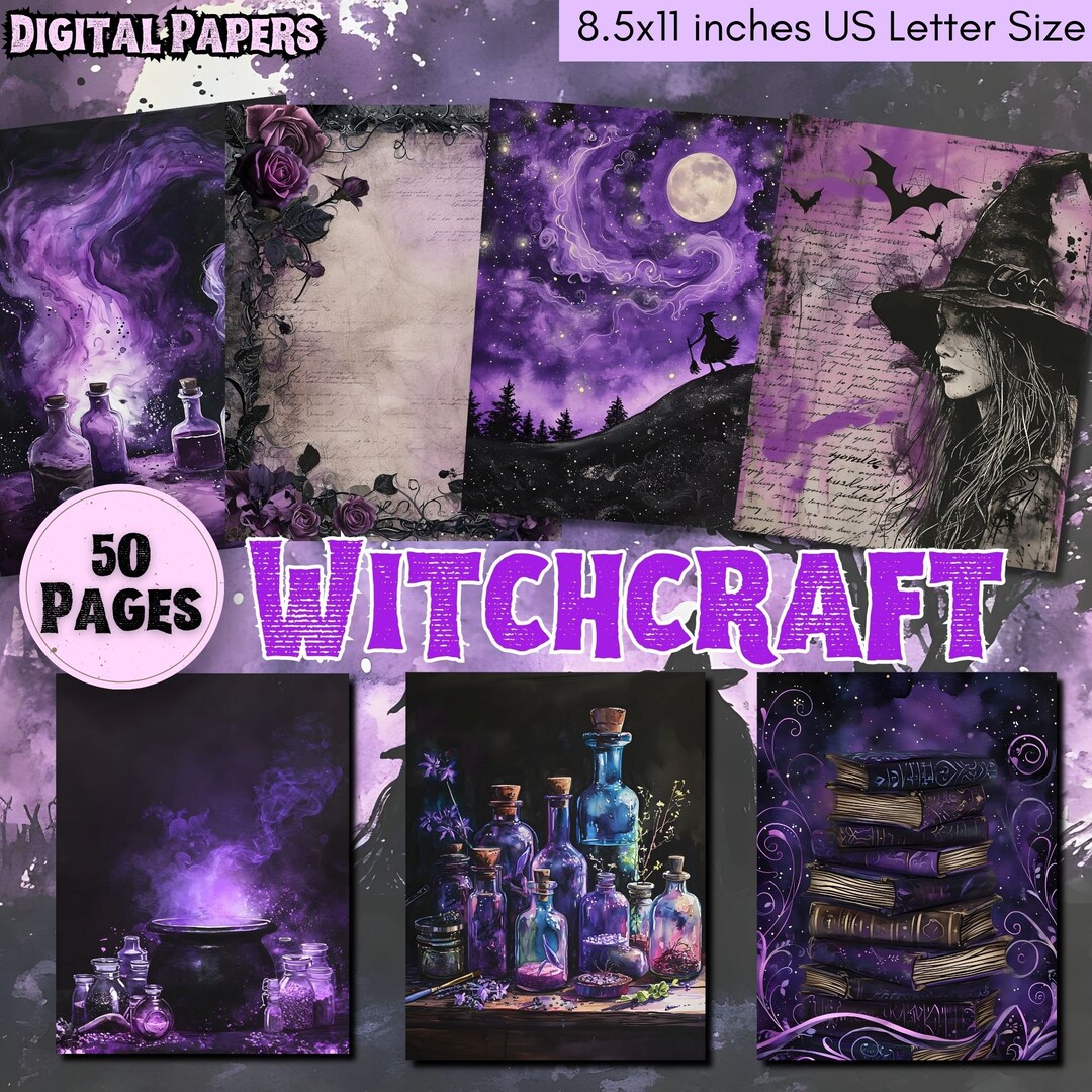 Watercolor Witch Digital Papers, Junk Journal Pages, Scrapbooking, US ...