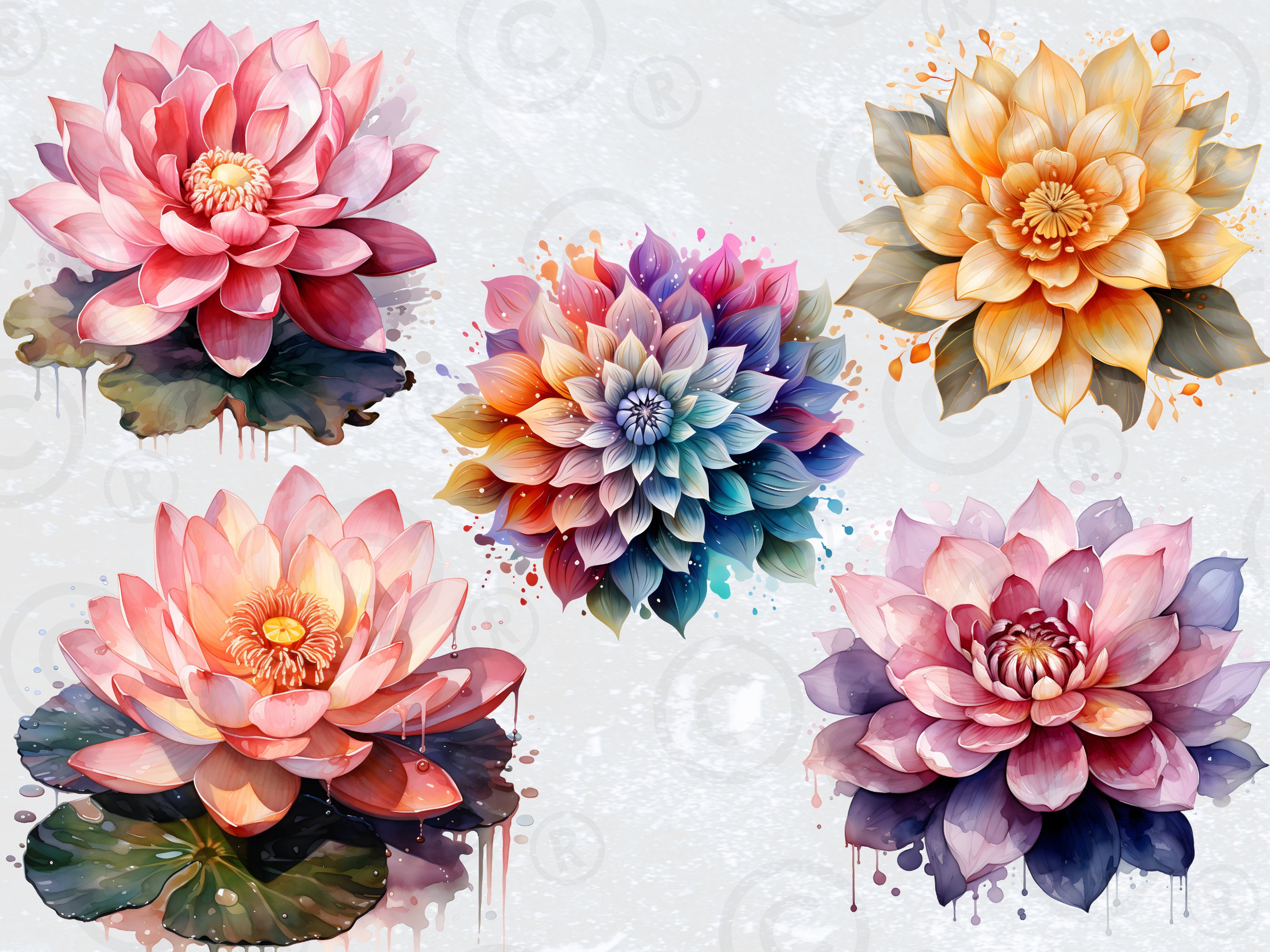 Clip Art Lotus Watercolor 300dpi Waterlily Flower Floral - Etsy