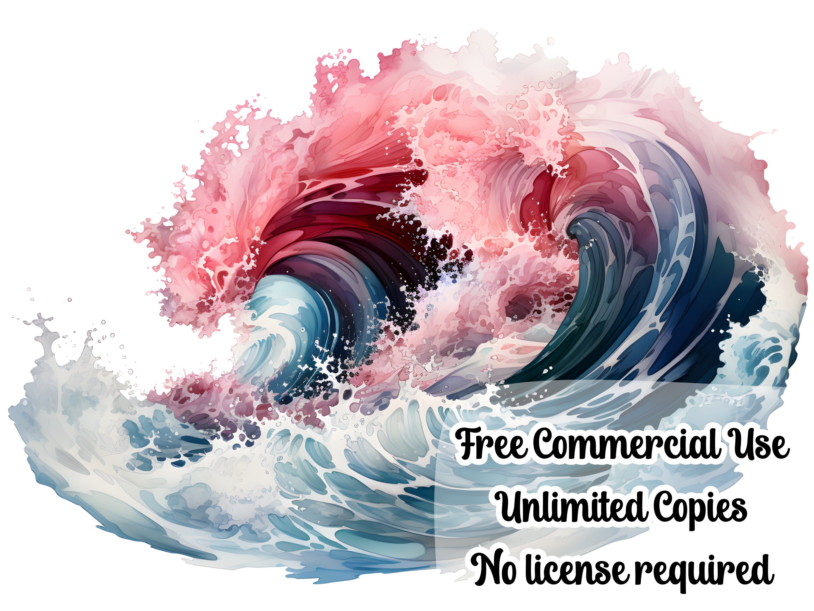 Clip Art Sea Wave Watercolor 300dpi Pink Blue Water Ocean - Etsy