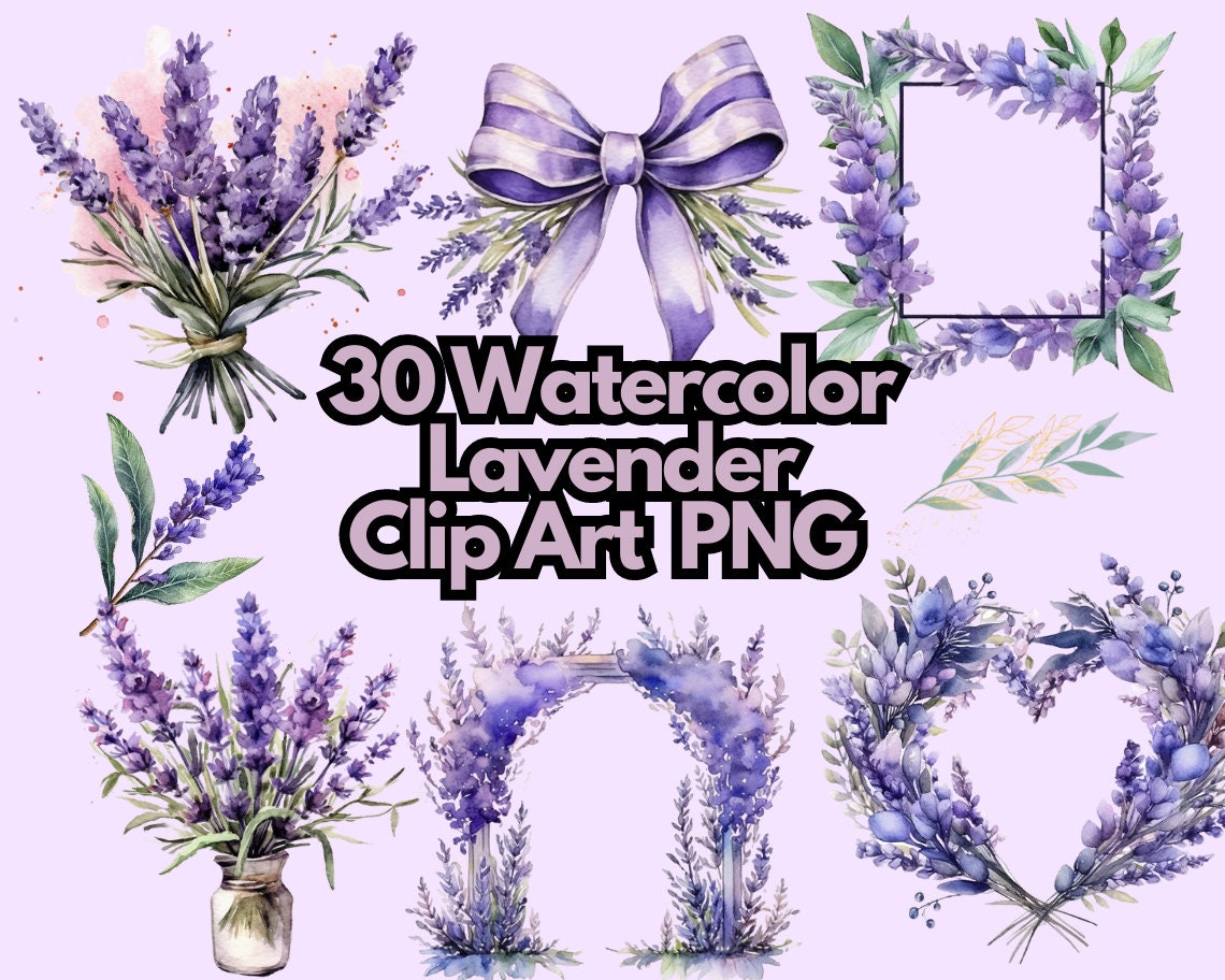 Watercolor Lavender Clip Art Commercial Use PNG Clip Art Floral Frames ...