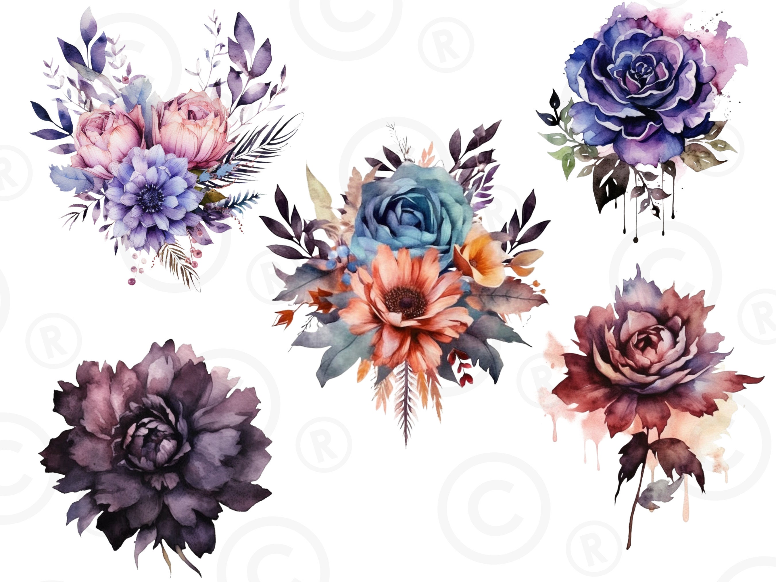 Clip Art Flowers Watercolor Floral Boho Clip Art Free - Etsy