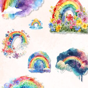 Watercolor Rainbow Clip Art, Colorful Landscape Illustration, Vibrant ...
