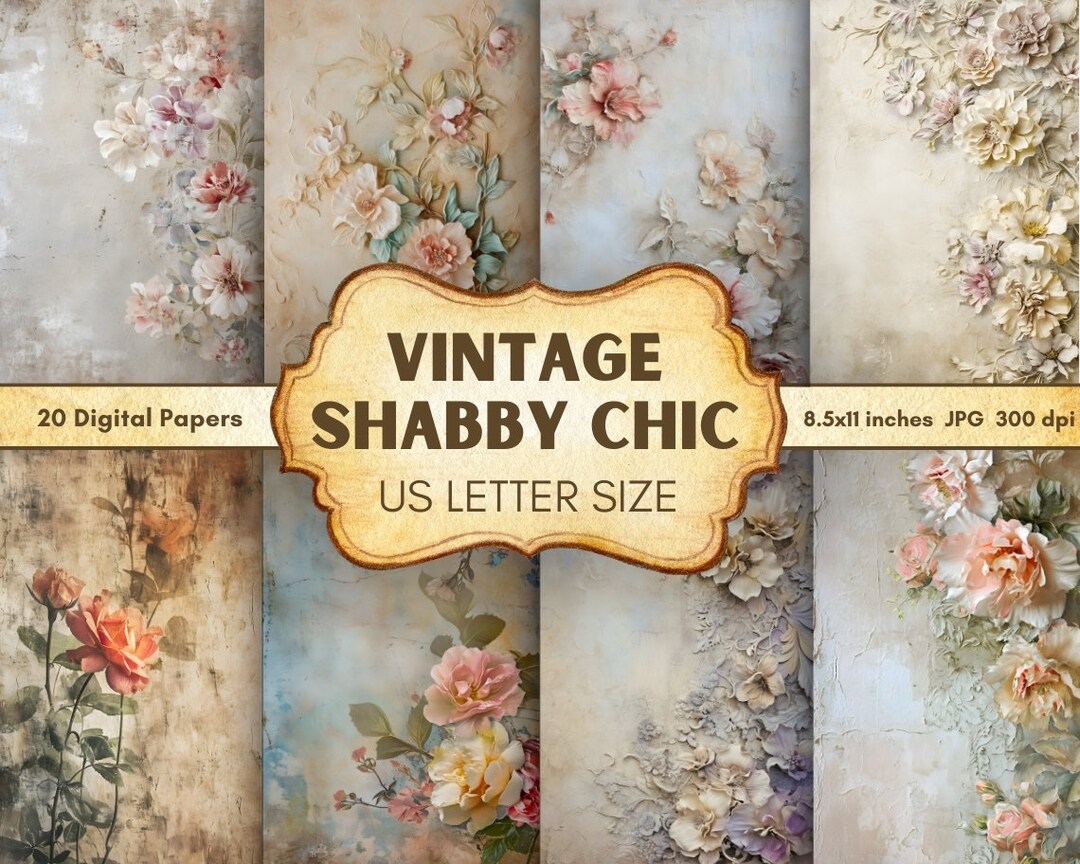 Vintage Floral Digital Printable Paper - Aged Paper Texture Soft Shabby ...