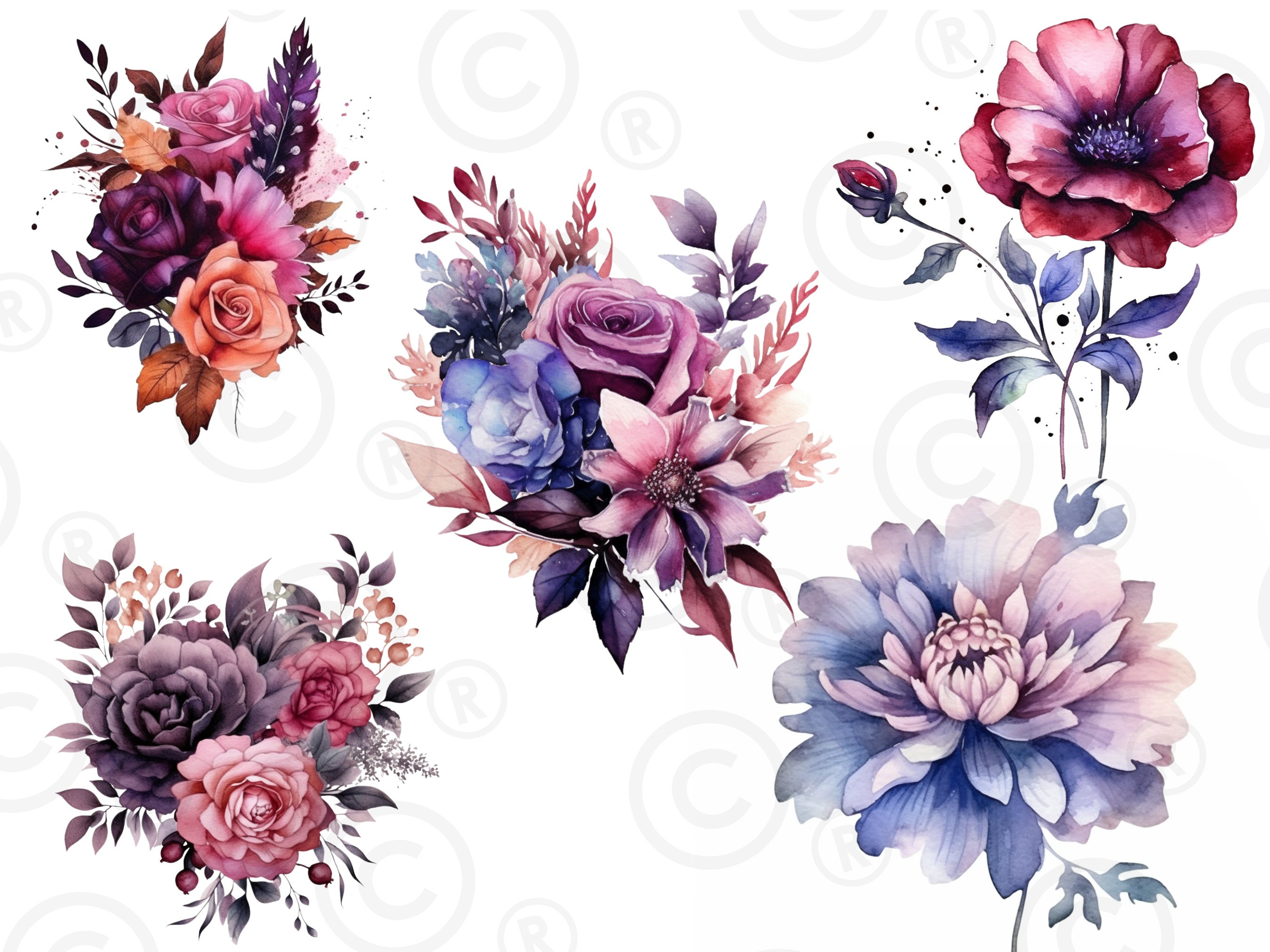 Clip Art Flowers Watercolor Floral Boho Clip Art Free - Etsy