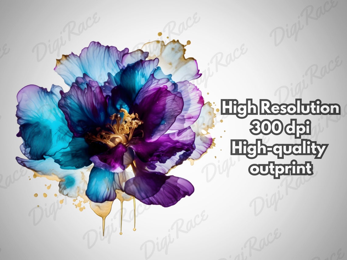 Clip Art Ink Flowers Png Elements for Sublimation, Floral Design Images ...