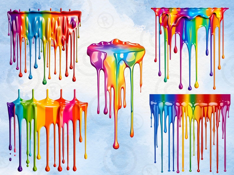 Clip Art Rainbow Drips 300DPI, Bright Design Tumbler Background, Png ...