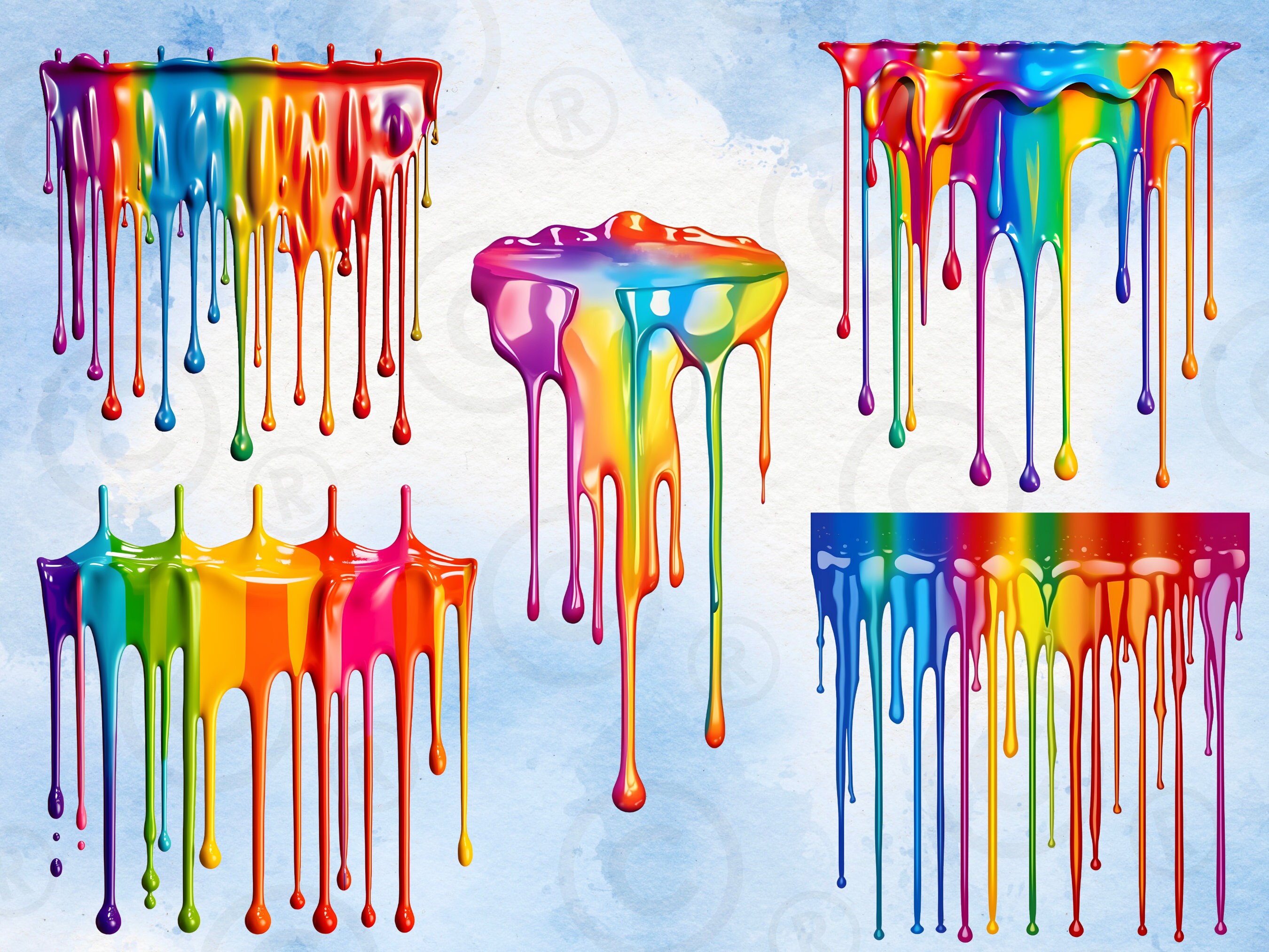 Clip Art Rainbow Drips 300DPI, Bright Design Tumbler Background, Png ...