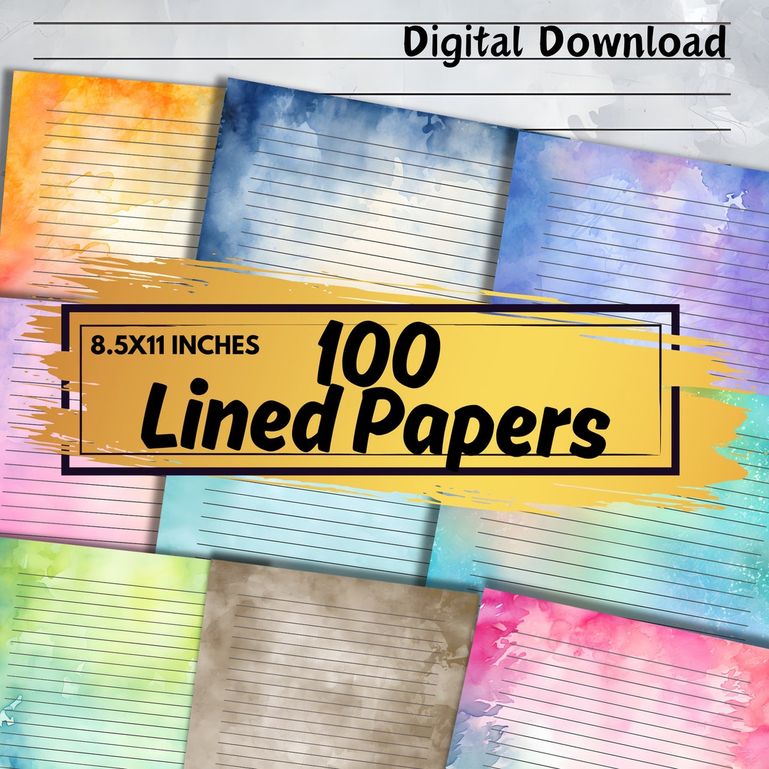 Watercolor Lined Digital Printable Portrait Paper - Paper Pastel ...