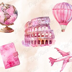 Watercolor Clip Art Travel, Vacation Holiday Graphics, World Travel ...