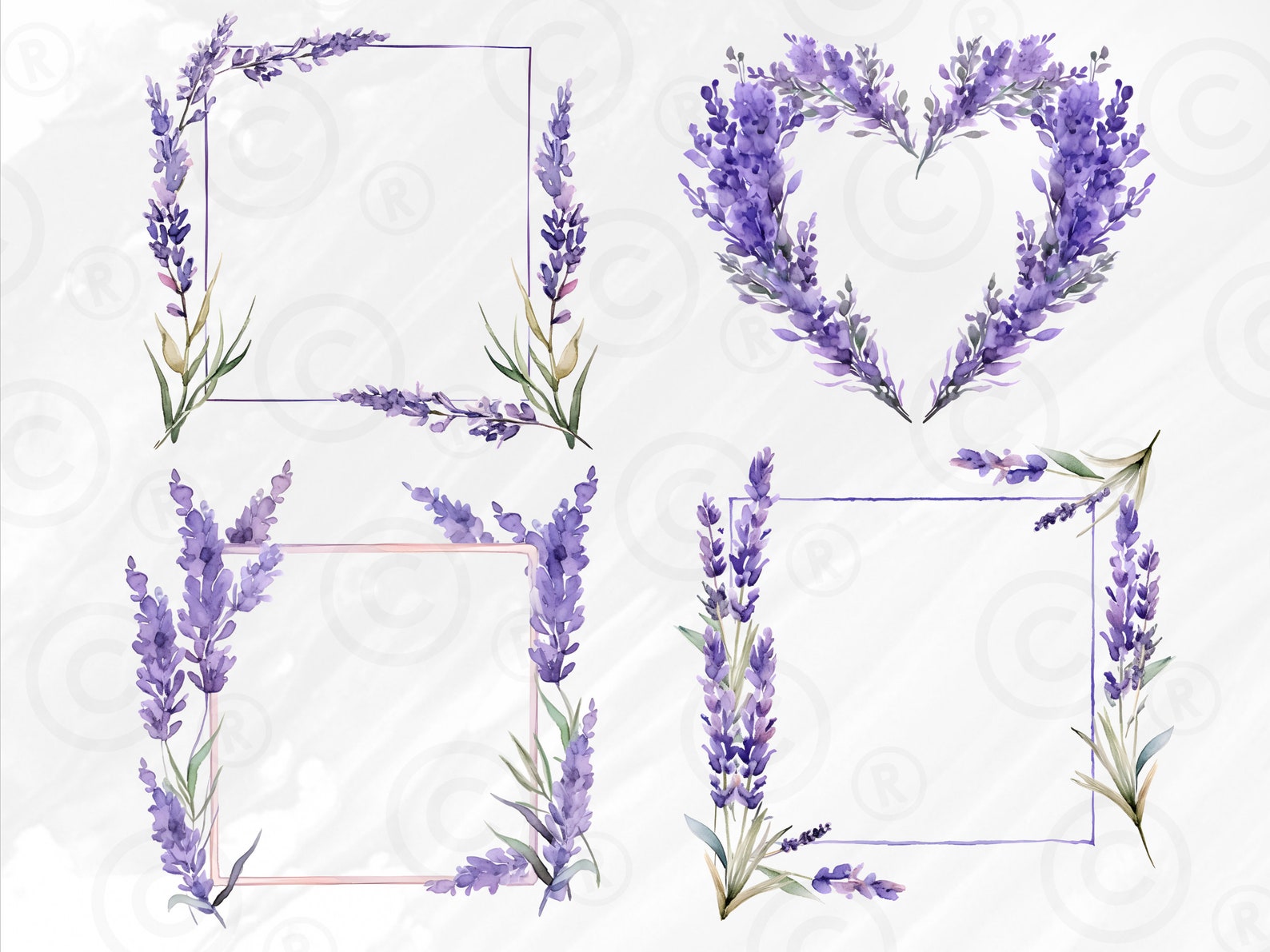 Clip Art Frames Lavender Watercolor Clipart Floral Purple Graphic ...