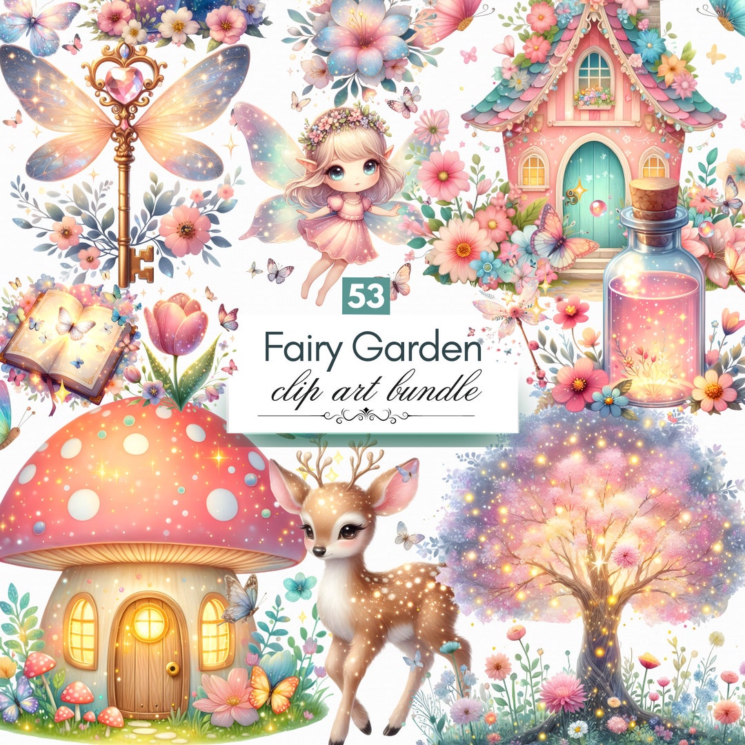 Clip Art Fairy Garden, Pastel Clipart Bundle, Enchanting Pixie Digital ...