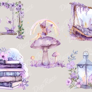 Clip Art Fairy Garden, Watercolor Clipart Bundle, Digital Download ...