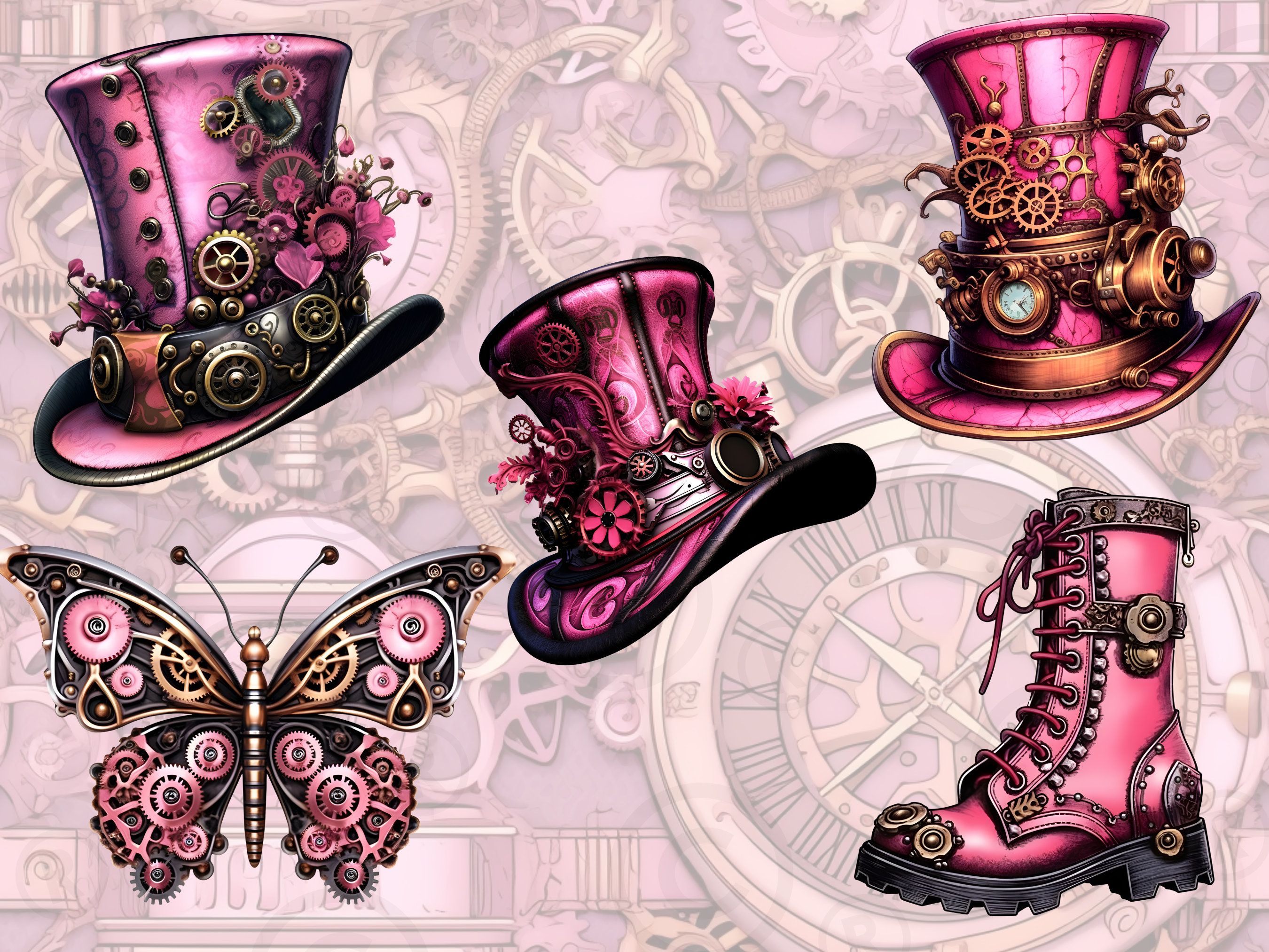 Clip Art Steampunk Pink 300DPI Transparent Background Free Commercial ...