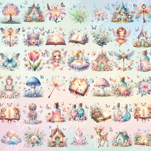 Clip Art Fairy Garden, Pastel Clipart Bundle, Enchanting Pixie Digital ...