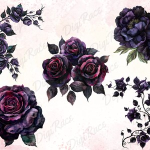 Clip Art Gothic Flowers Design, Dark Fantasy Clipart, Witch, Halloween ...