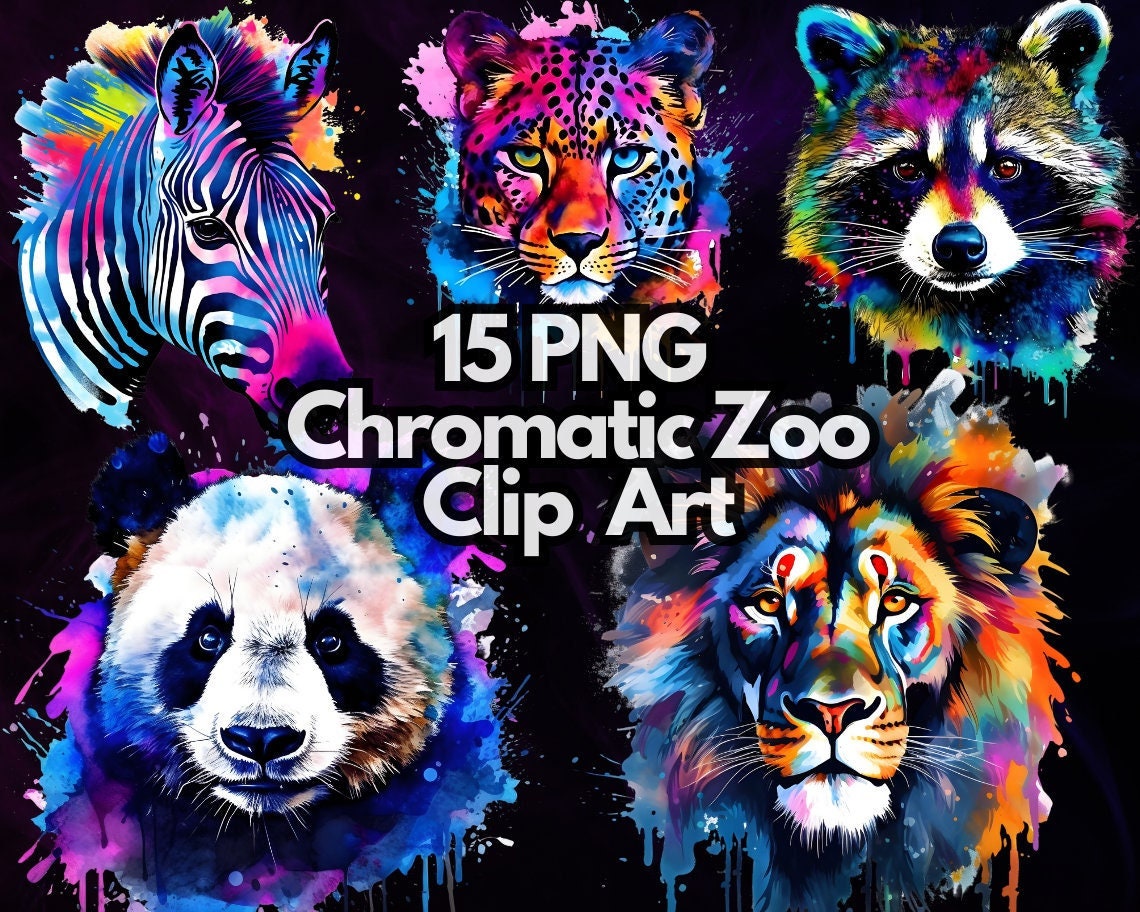 Watercolor Animals Clip Art Colorful Pets, Cats, Dogs, Zebra, Lion ...