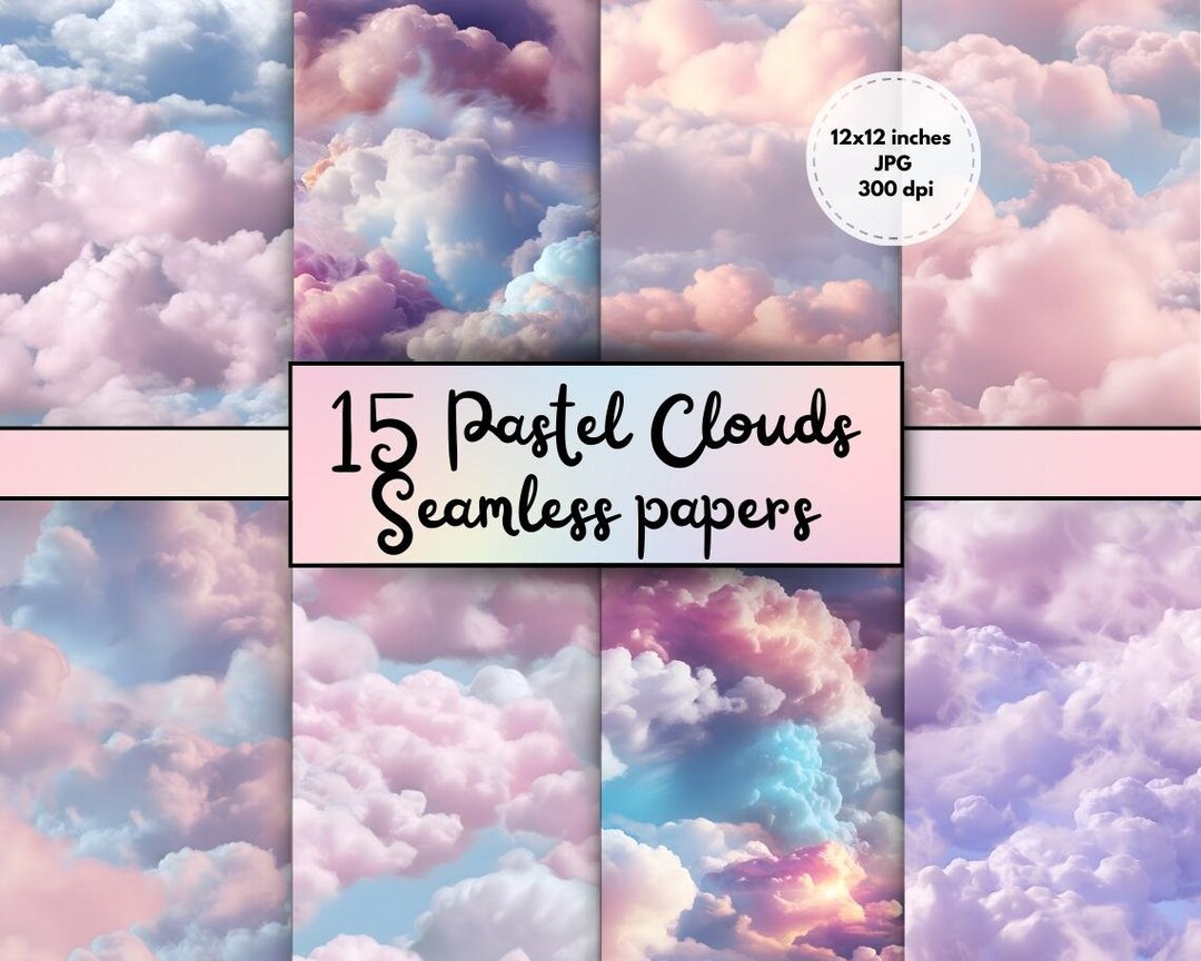 Pastel Clouds Seamless Digital Papers for Scrapbooking, Printing, Junk ...