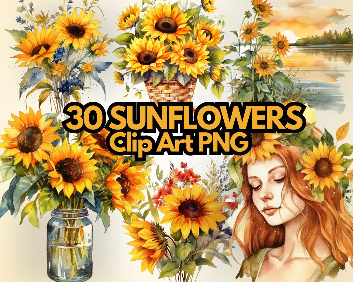 Watercolor Sunflowers Clipart Bundle Free Commercial Use - Etsy