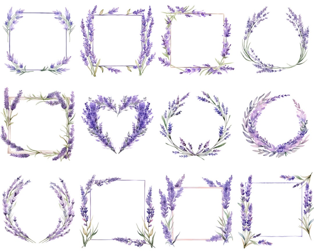 Clip Art Frames Lavender Watercolor Clipart Floral Purple Graphic ...