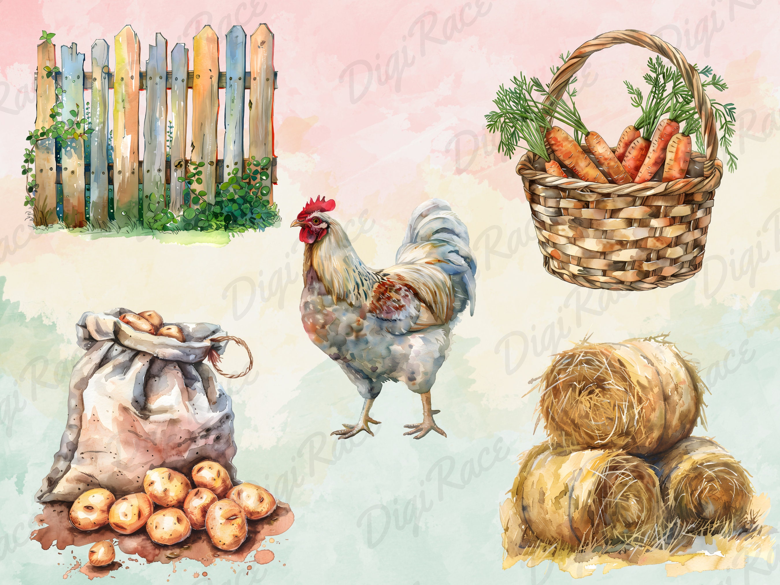 Clip Art Sunny Farm, Watercolor Clip Art, Png With Free Commercial Use ...