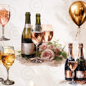 Champagne Watercolor Premium Clip Art Set - 300dpi Sparkling Wine Drink ...