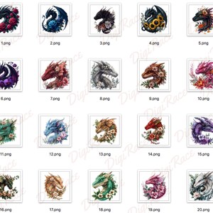 Floral Dragon Clip Art, Dark Fantasy Printable, Roses, Mythical ...