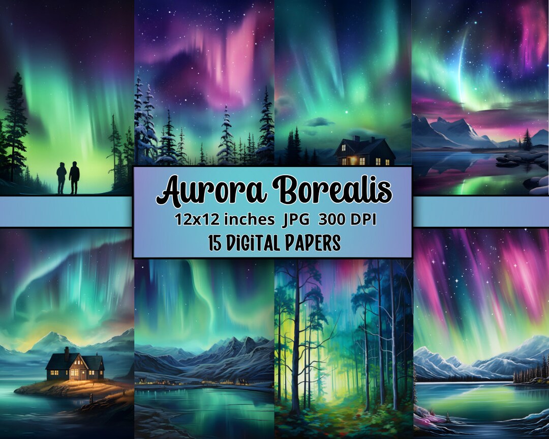 Aurora Borealis Digital Papers for Scrapbooking, Printing, Junk Journal ...