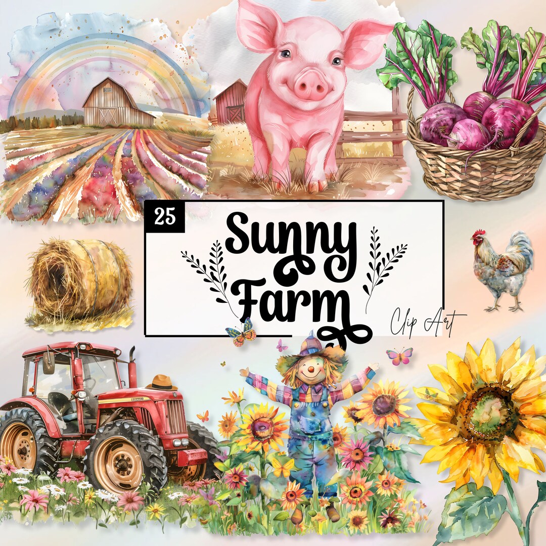 Clip Art Sunny Farm, Watercolor Clip Art, Png With Free Commercial Use ...