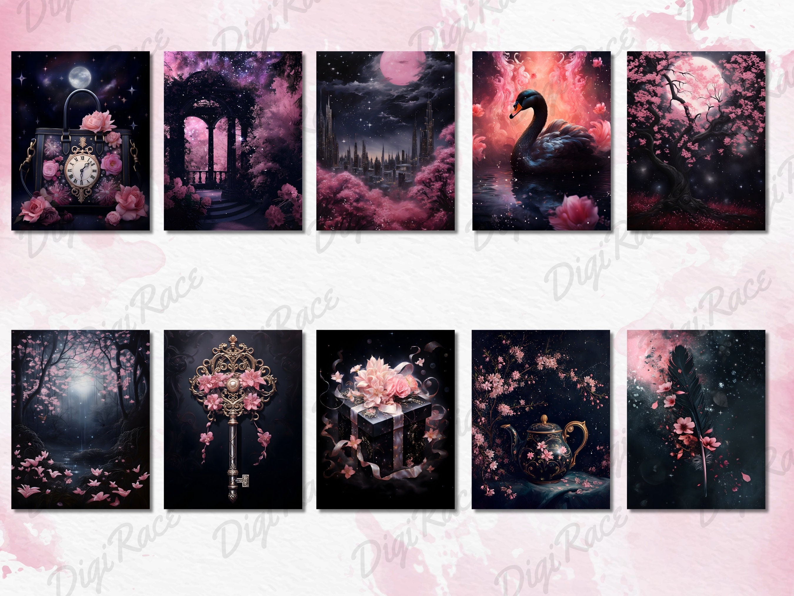 Black Pink Digital Papers Bundle, Junk Journal Pages, Scrapbooking, US ...