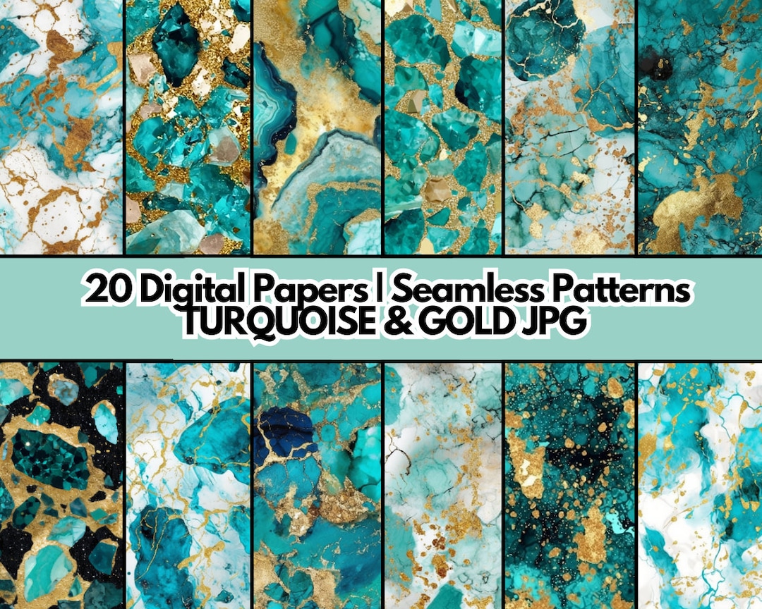 Seamless Pattern Turquoise and Gold Digital Paper Turquoise Paper ...