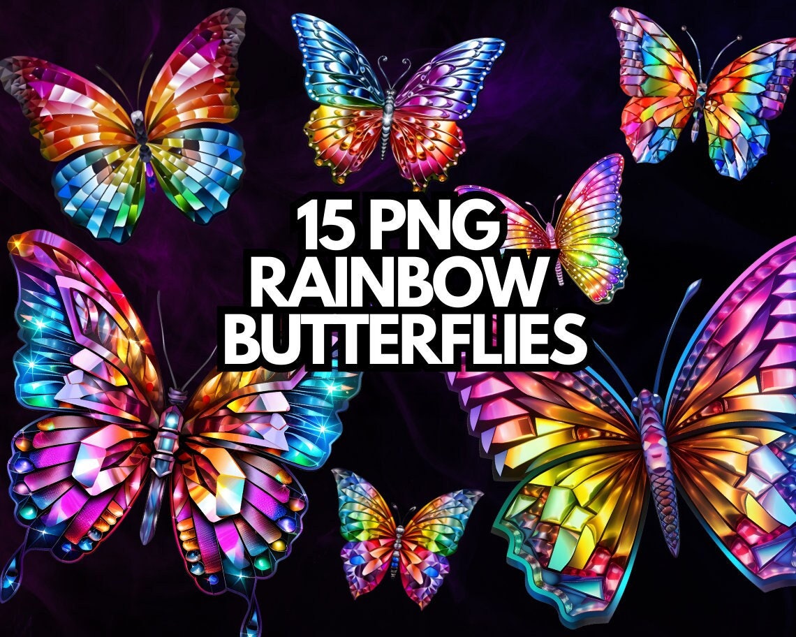 Clip Art Butterflies Rainbow Clipart Bundle Transparent - Etsy