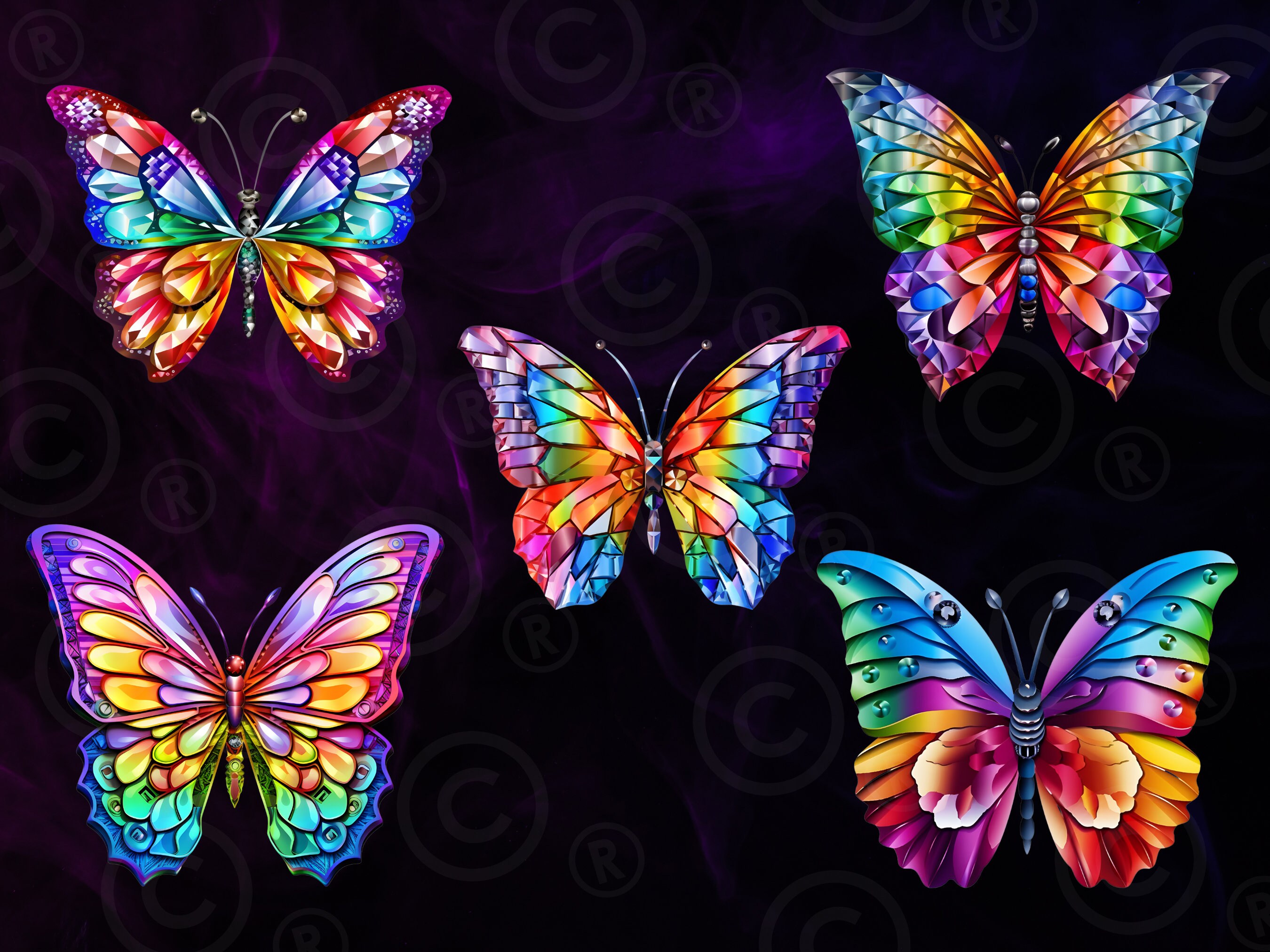 Clip Art Butterflies Rainbow Clipart Bundle Transparent - Etsy