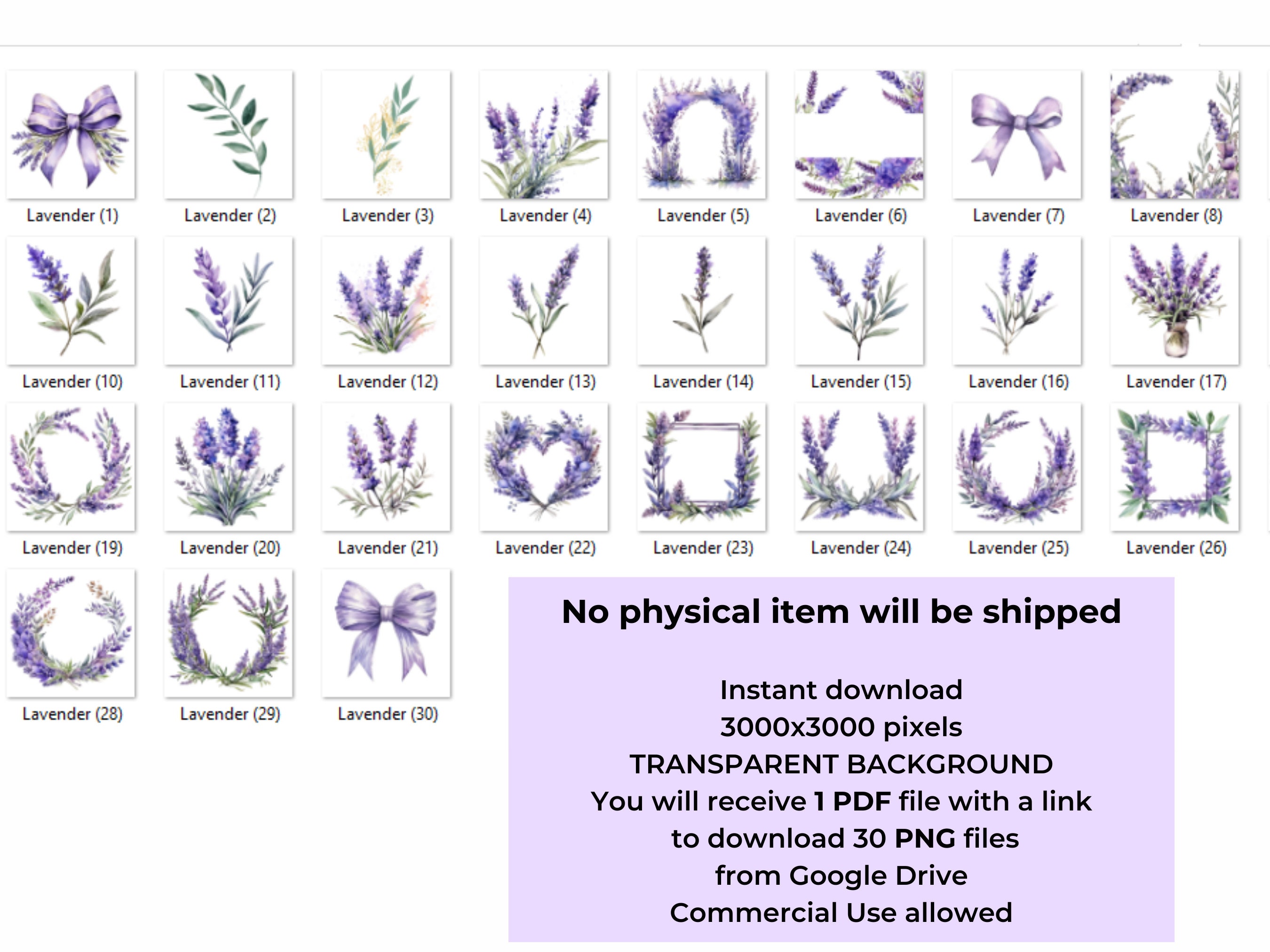 Watercolor Lavender Clip Art Commercial Use PNG Clip Art Floral Frames ...