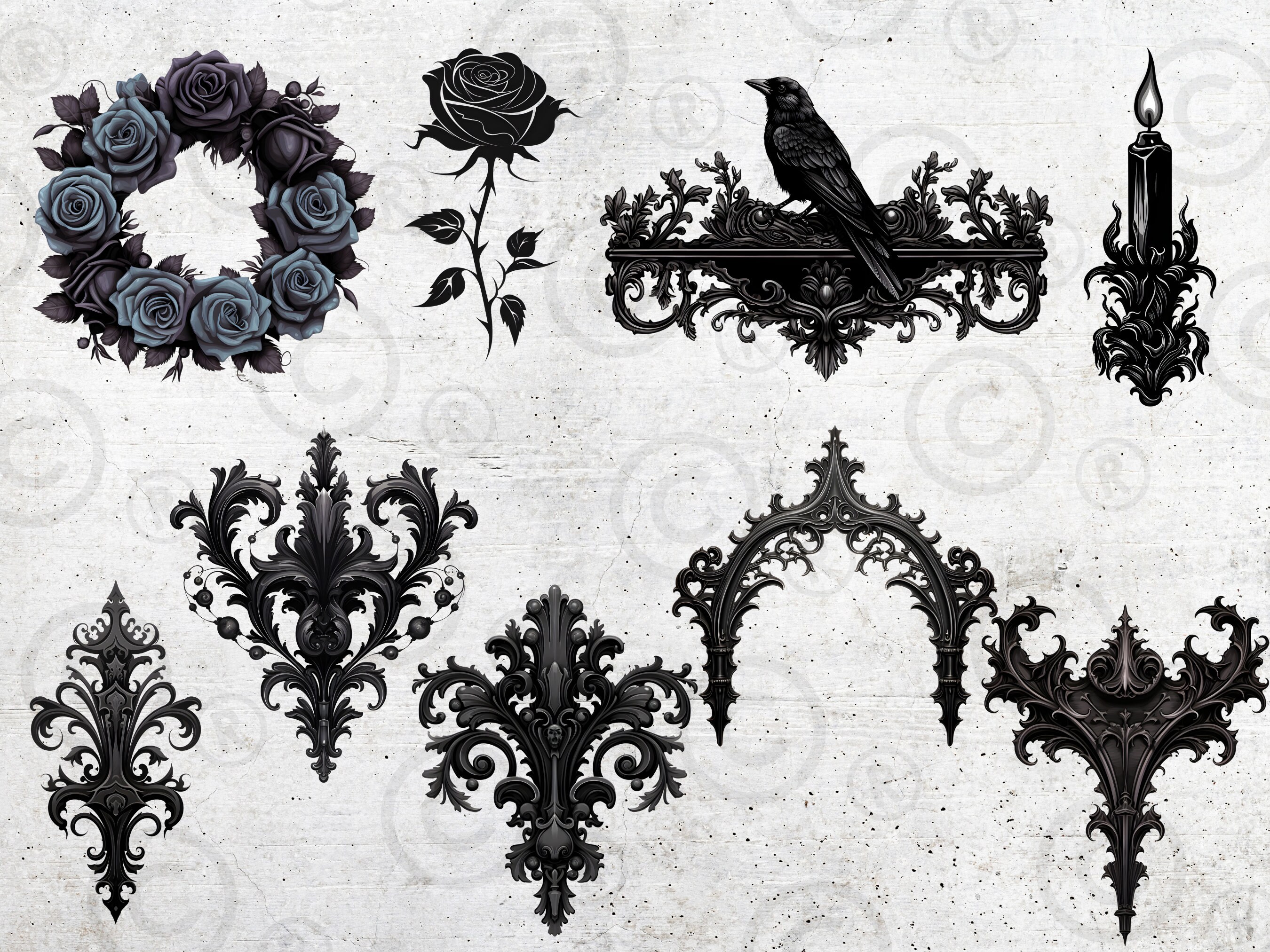 Clip Art Gothic Elements Design Dark Fantasy Clipart Witch - Etsy