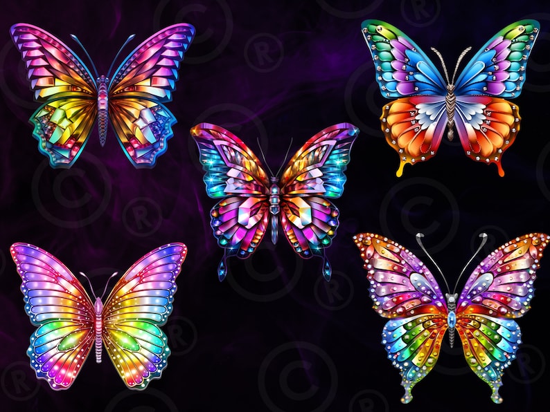 Clip Art Butterflies Rainbow Clipart Bundle Transparent - Etsy