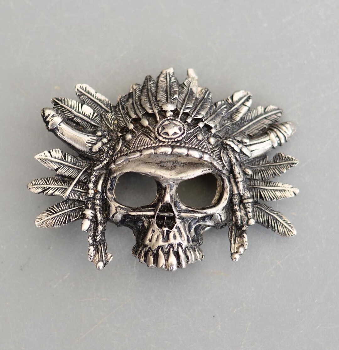 Vintage 1994 PAGAN Indian Chief Skull Belt Buckle England - Etsy