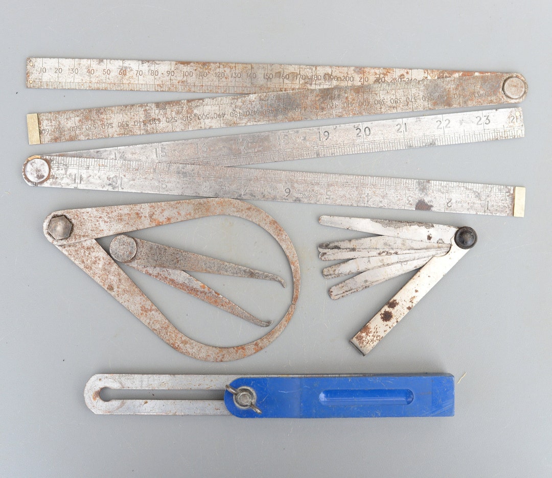 Vintage Set 6 Measuring Ruler Caliper Engineering Calipers Woodturning ...