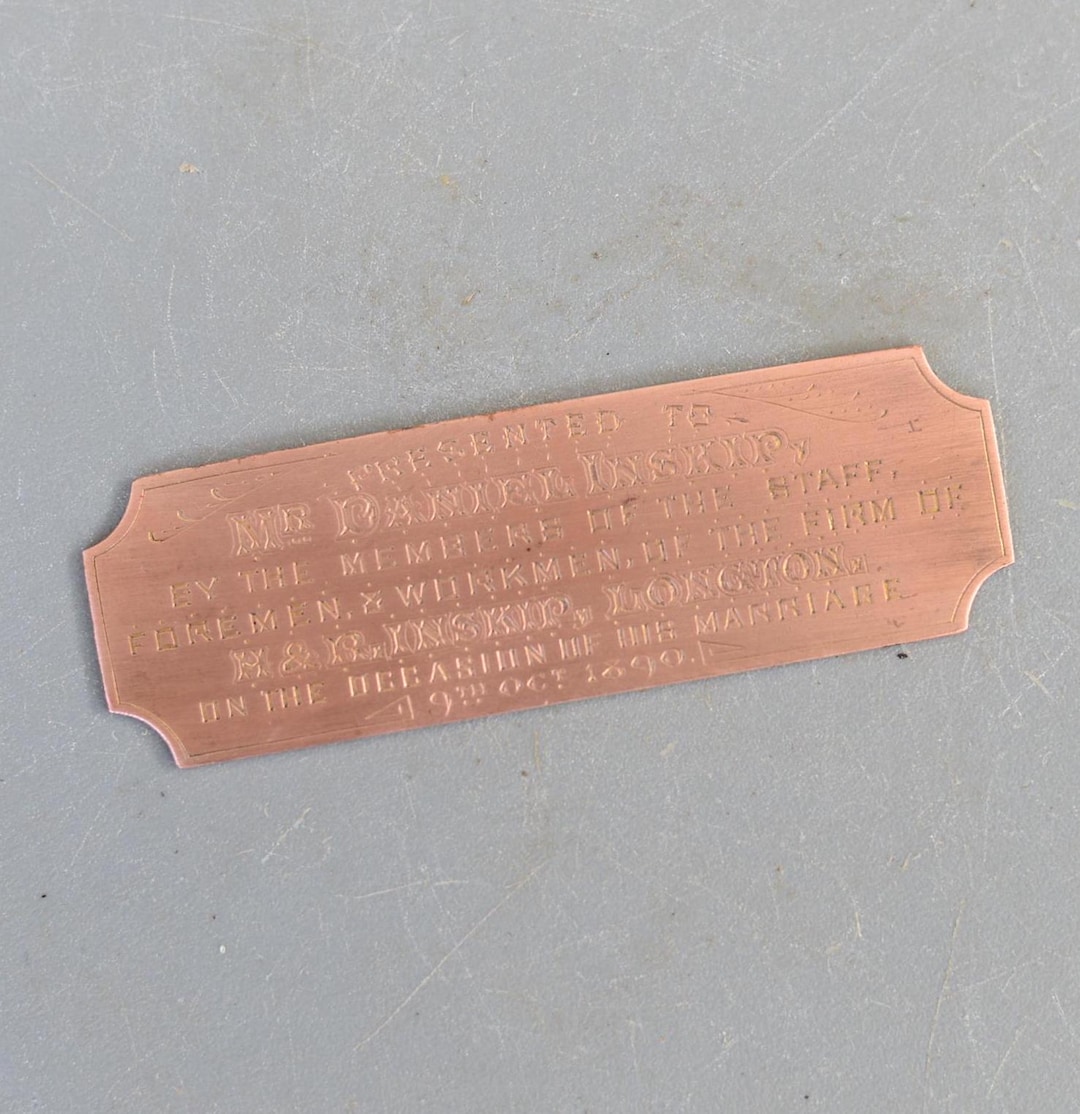 Vintage Rare 1890 Brass Plate Mr Daniel Inskip Longton Marriage ...